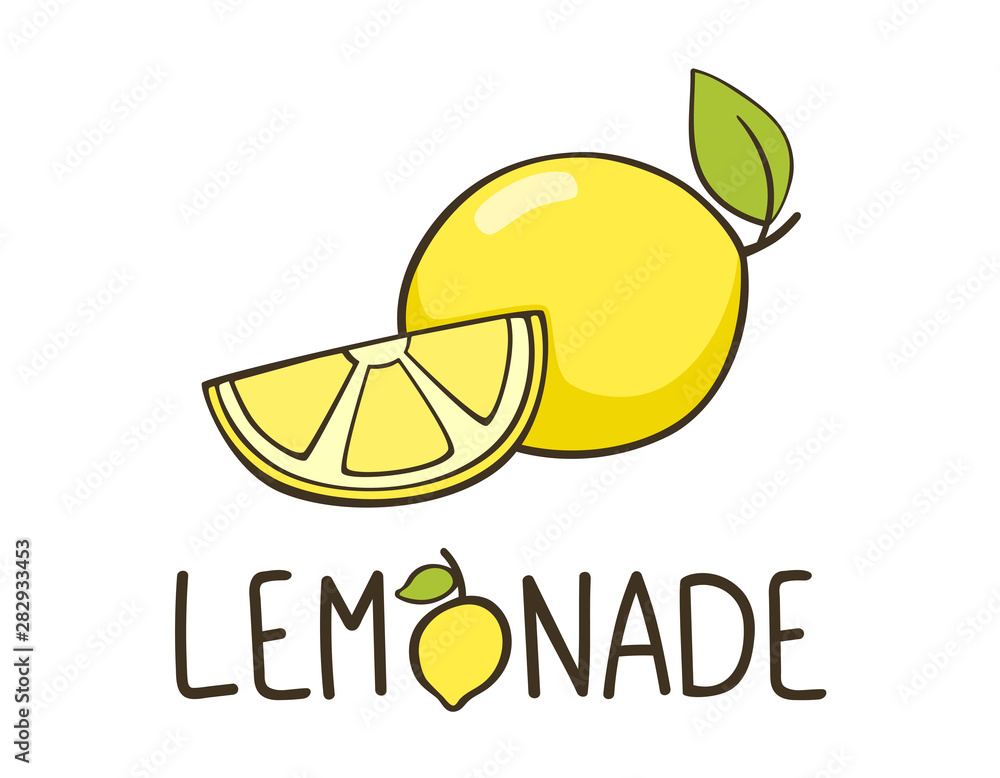Lemonade logo with lemon and lemon slice. Lettering typography. Fresh ...