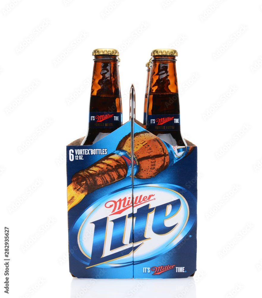IRVINE, CA - MAY 25, 2014: A 6 pack of Miller Light beer, end view ...