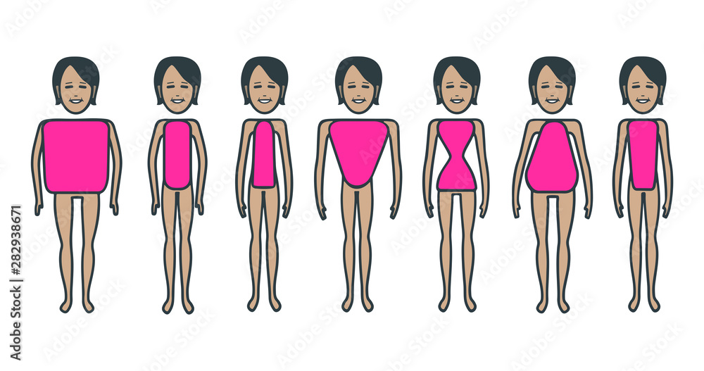Vetor de Female body figures. Female body shapes set. Vector cartoon ...