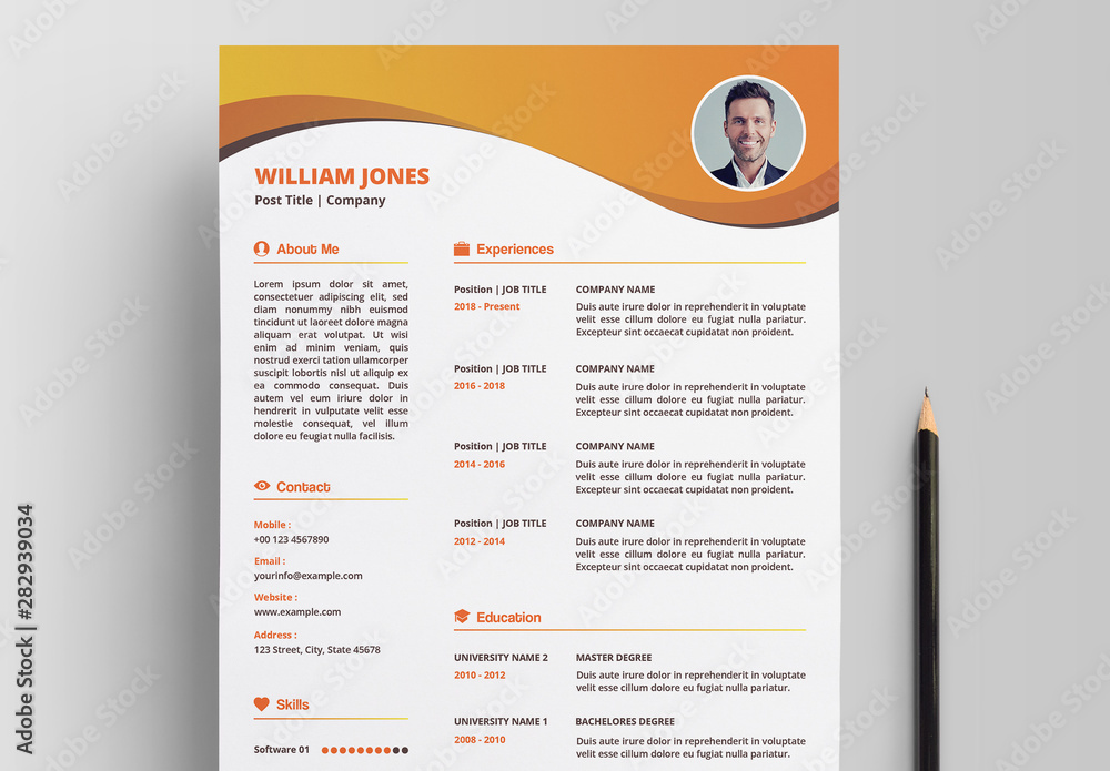 Resume Layout with Orange Gradients Stock Template | Adobe Stock