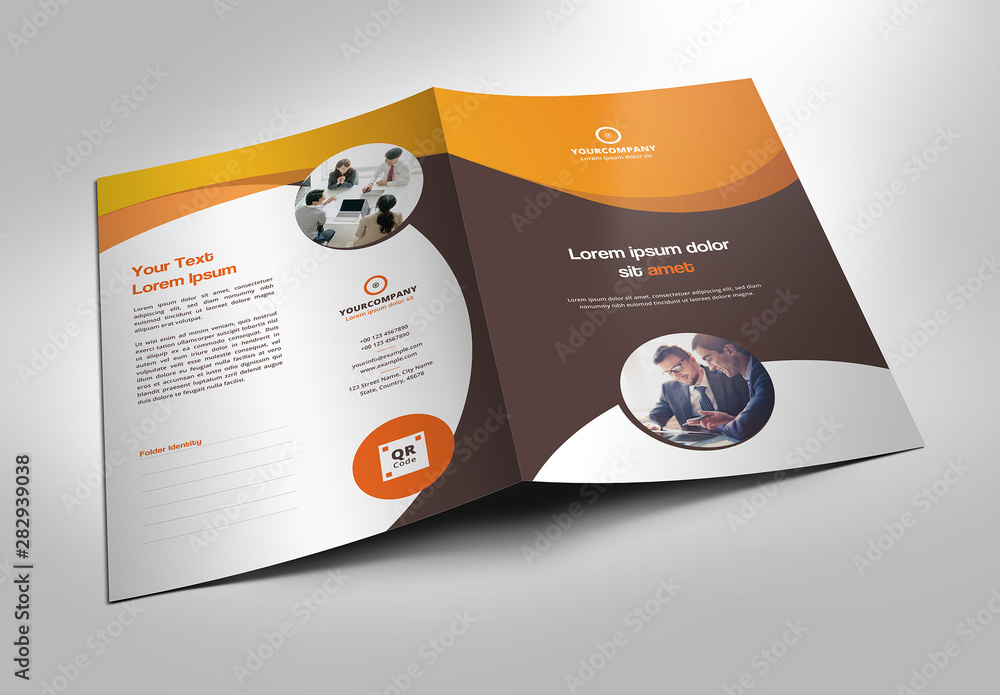 Fold-Up Presentation Folder Layout with Orange Gradients Stock Template ...