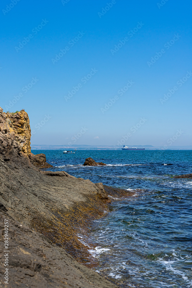Cliffs of the island of St. Anastasia. The Burgas Bay of Black Sea ...