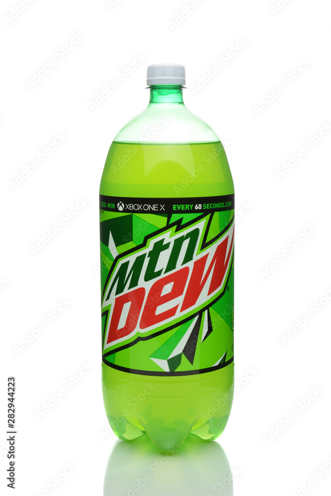 IRVINE, CA - JANUARY 4, 2018: MTN Dew bottle Closeup on ice. Mountain ...