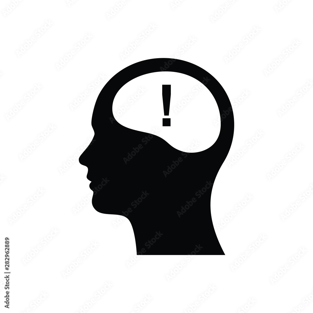Head with exclamation mark icon. Caution brain logo. Stock Vector ...