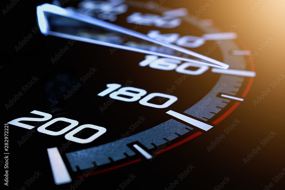 Speed meter of a car close up, Pointer indication on speed bar. Stock ...