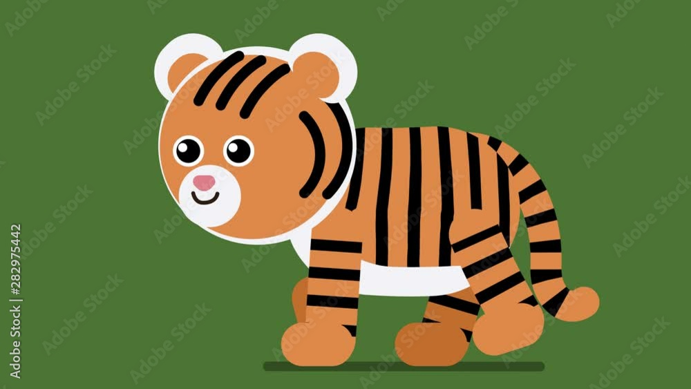 100 baby animals. Walk cycle of a cute baby tiger. 2D animation made in ...