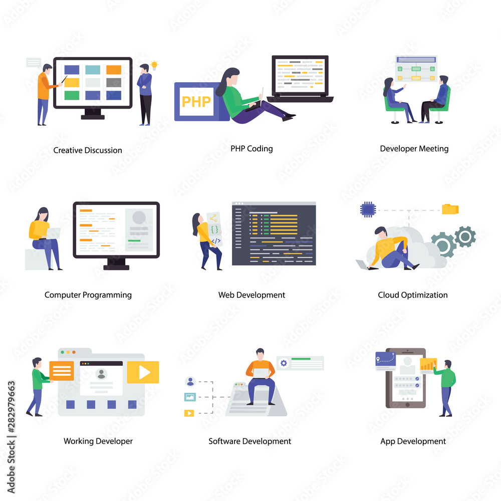 Digital Designing Flat Illustrations Pack Stock Illustration | Adobe Stock