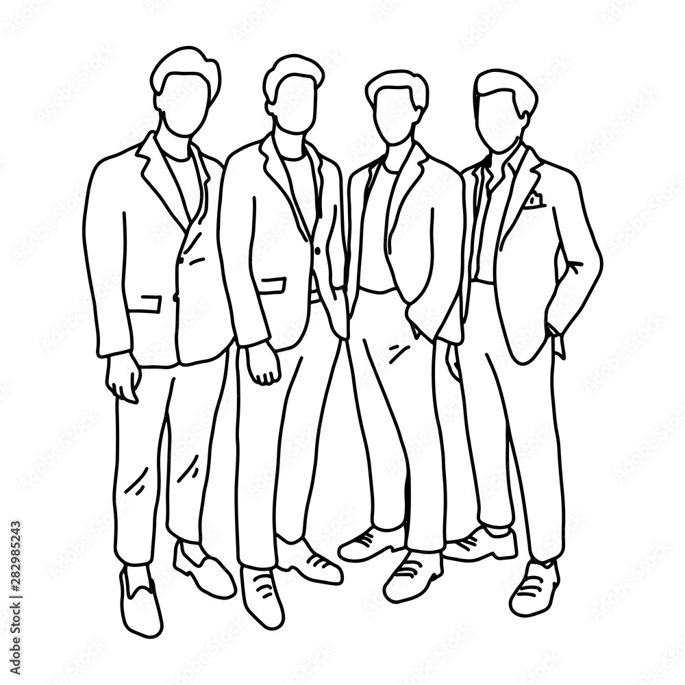 four male businesspeople standing together vector illustration sketch ...