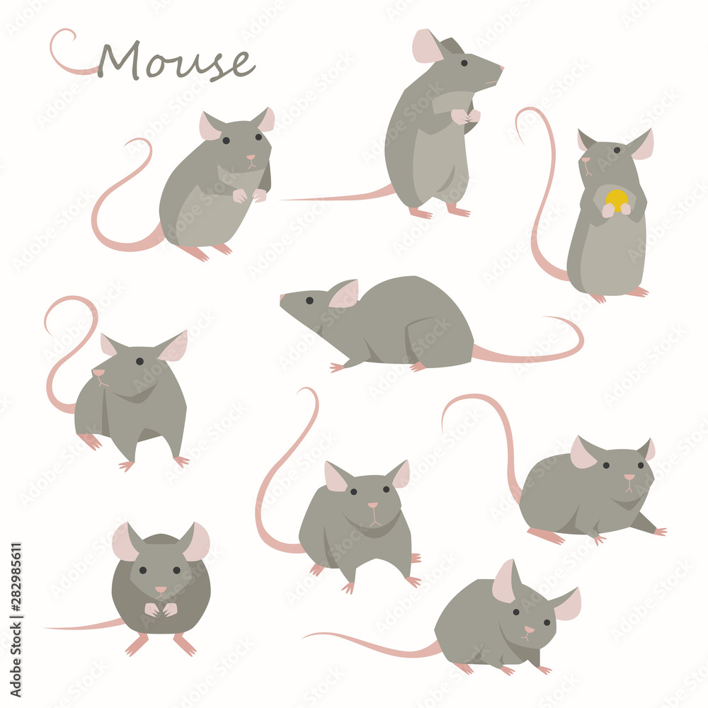Grafika wektorowa Stock: Cute mouse character set. flat design style ...