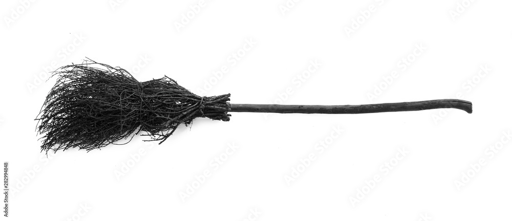 black halloween witch's broom on a white background Stock Photo | Adobe ...