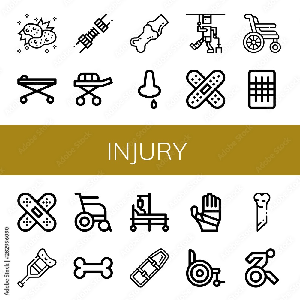Set of injury icons such as Collision, Stretcher, Joint, Nose bleeding ...