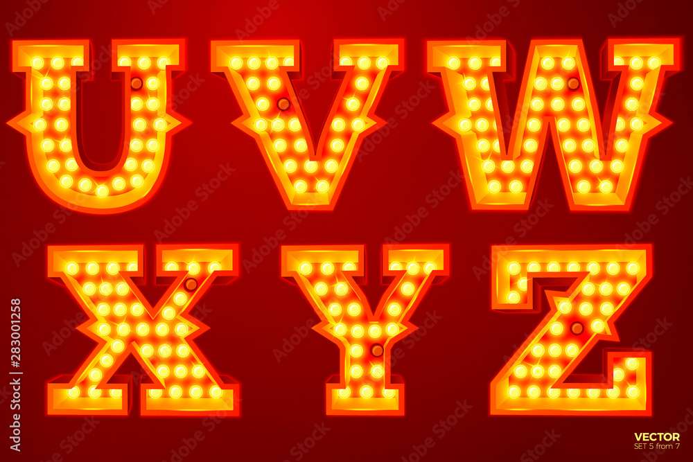 Vector realistic glowing letters with lamps, for circus, movie etc ...