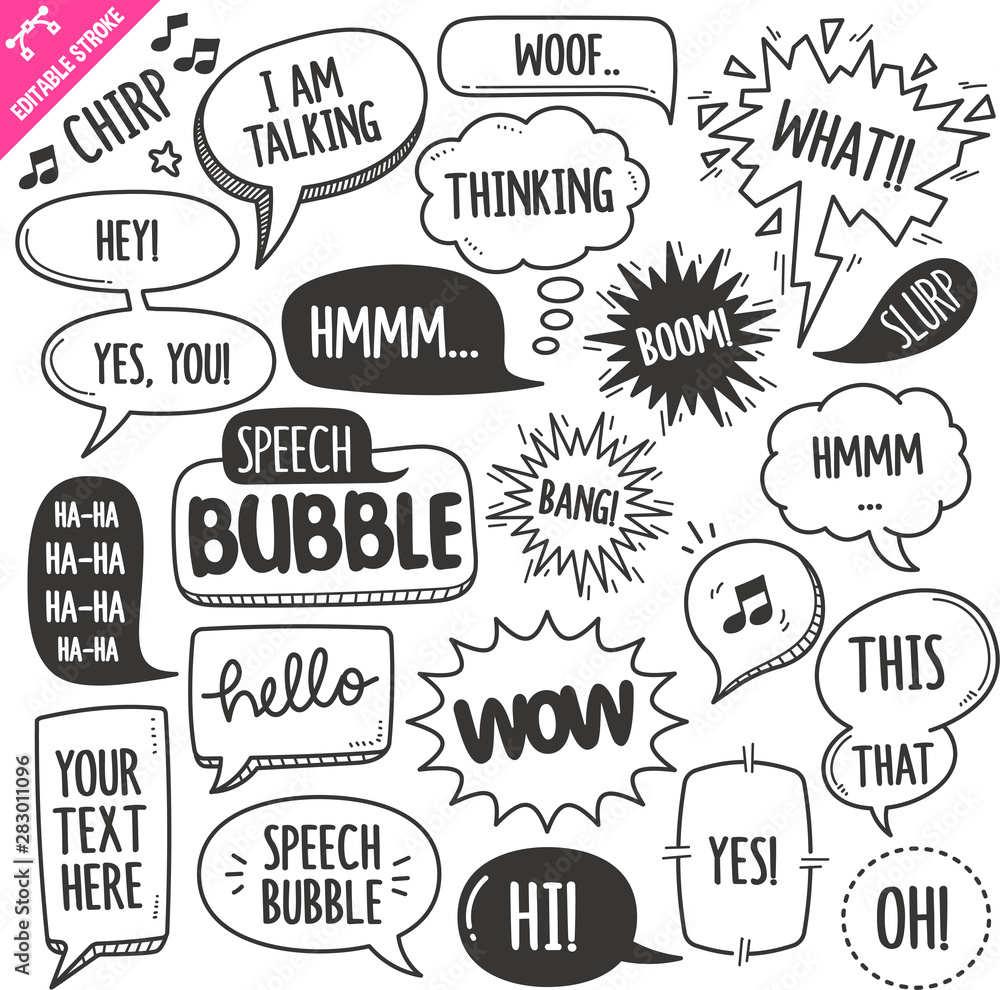 Speech Bubbles Design elements. Black and White Vector Doodle ...