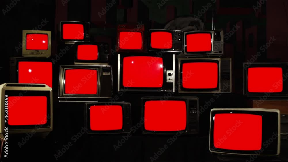 Stacked Vintage TVs Turning On And Off Red Screens. You can replace red ...