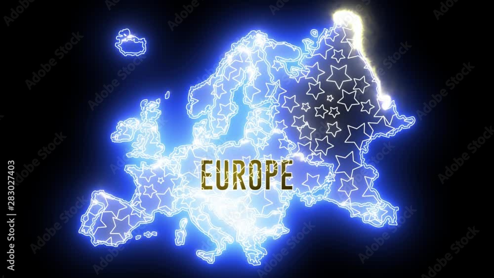 Neon map of Europe continent. Shinny abstract light of outline European ...