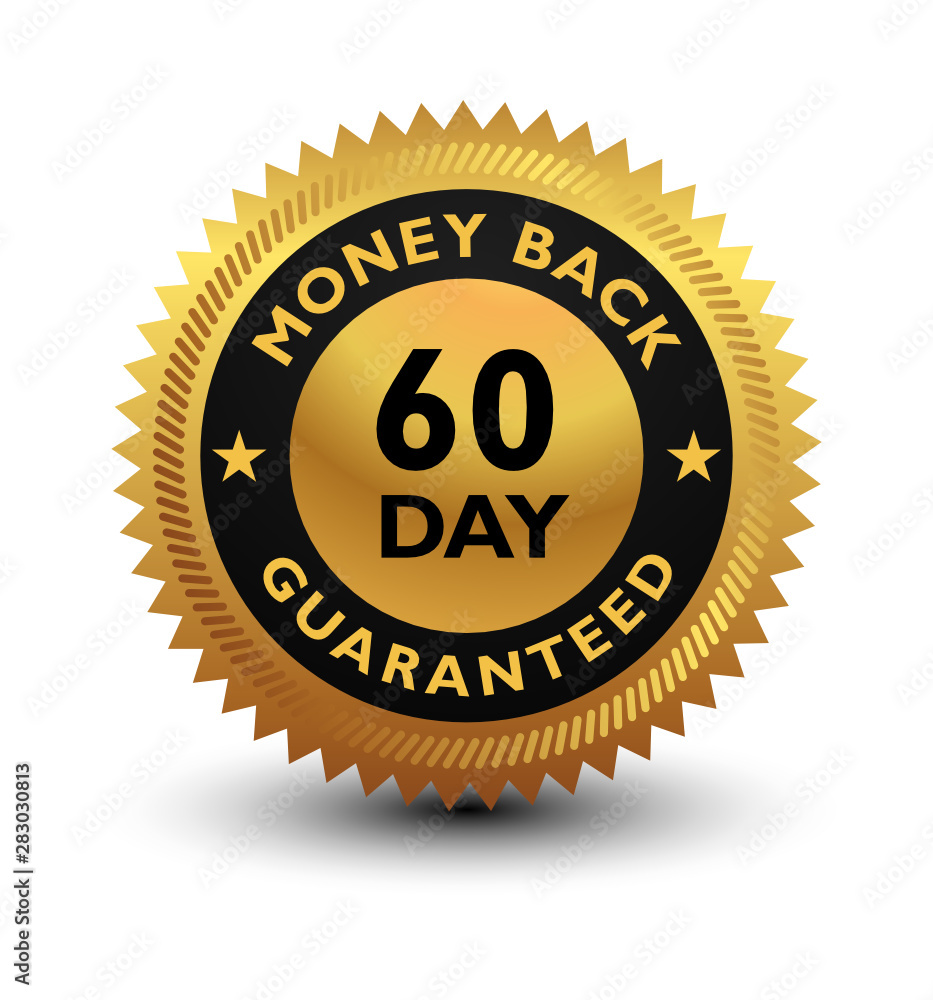 Golden glossy, top quality 60 day money back guaranteed badge, sign ...