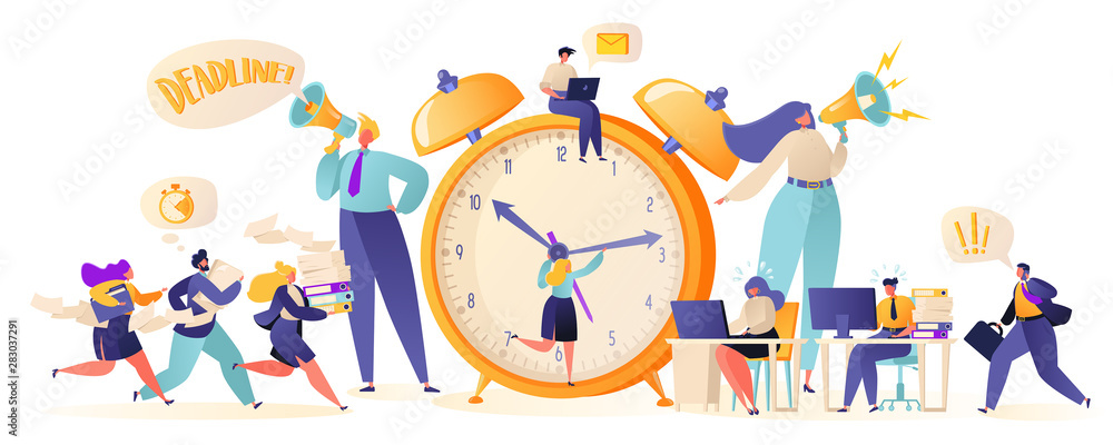 Time management on the road to success. Office workers and business ...
