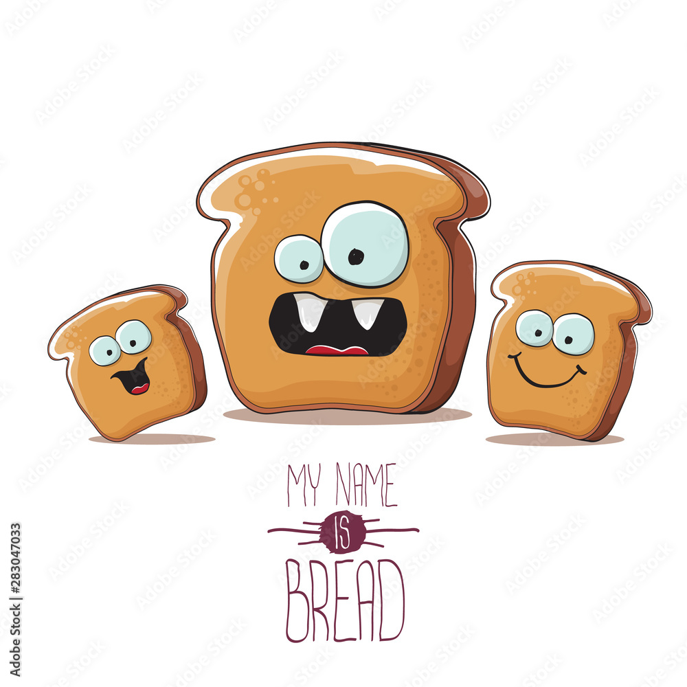 vector funky cartoon bread character with friends isolated on white ...