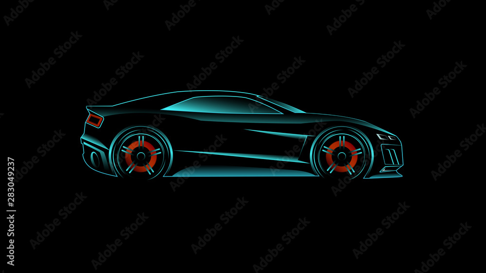 .Simple design black sport car. Template vector isolated car on blue ...