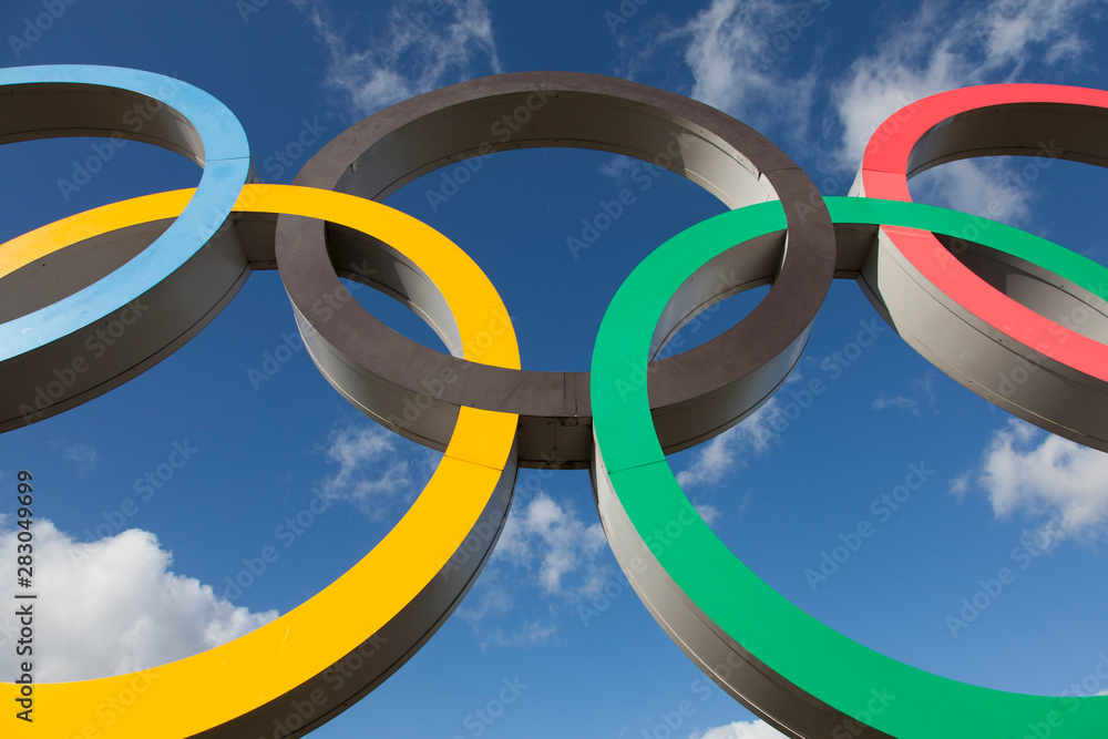 LONDON, UK - February 15th 2018: The Olympic symbol, made up of five ...