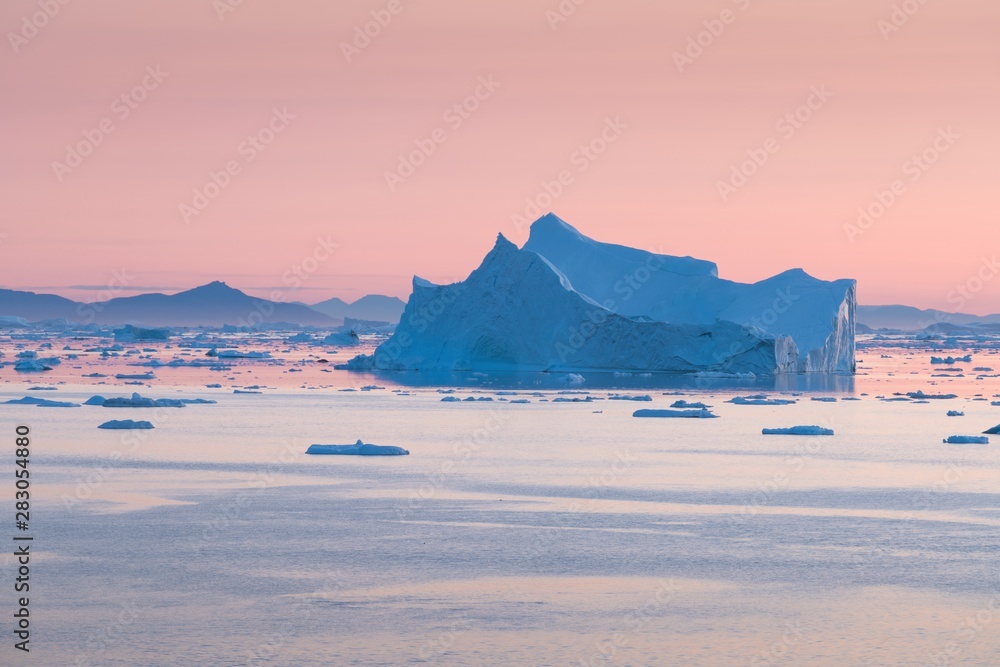 Arctic Nature Landscape With Icebergs In Greenland Icefjord With