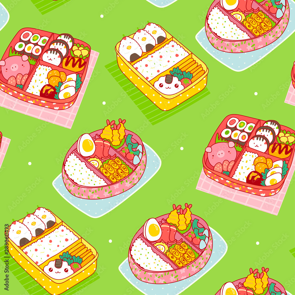 Hand drawn bento boxes. Japanese lunch boxes. Various traditional asian ...