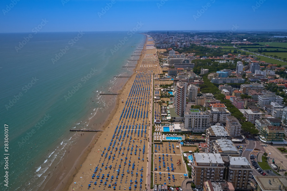 Aerial view Jesolo beach near Venice, Italy. Resort town in the north ...
