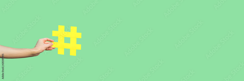 Social media concept. closeup of human hand holding and showing large ...