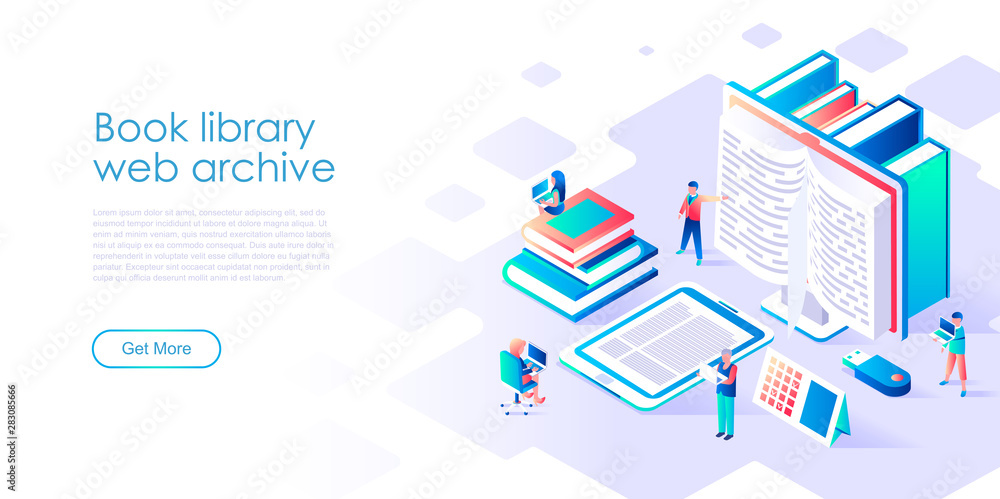 Modern flat design isometric concept of Book Library for banner and ...
