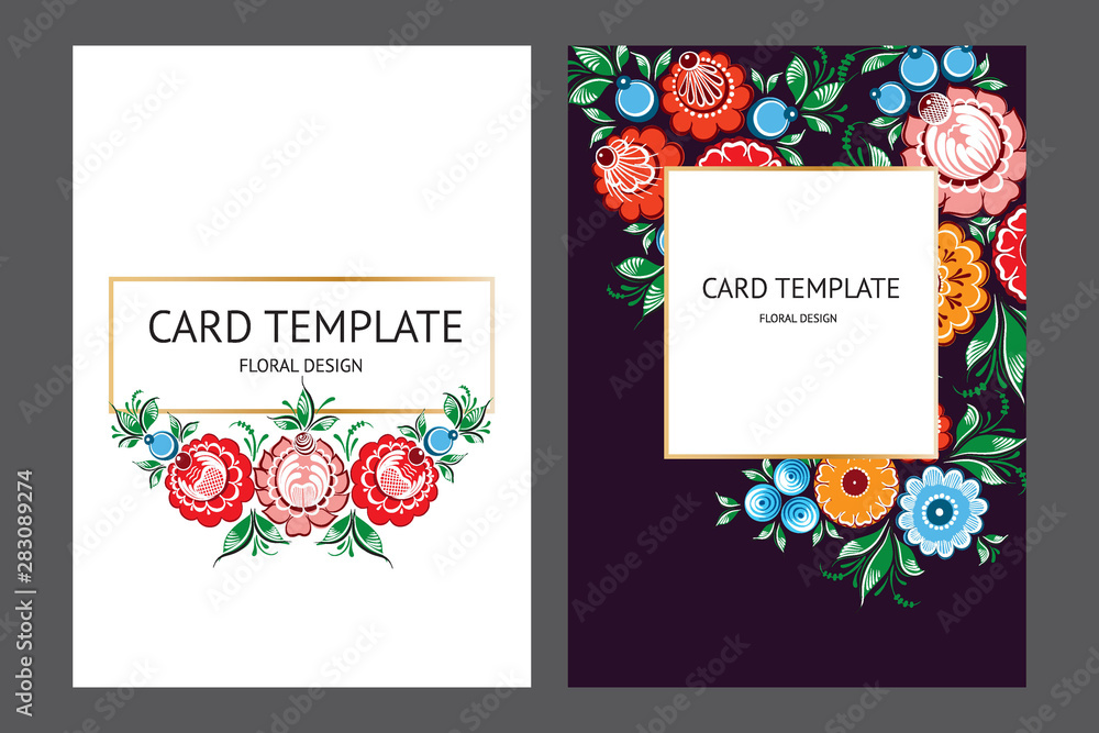 Card template with floral russian traditional ethnic vector ornament ...