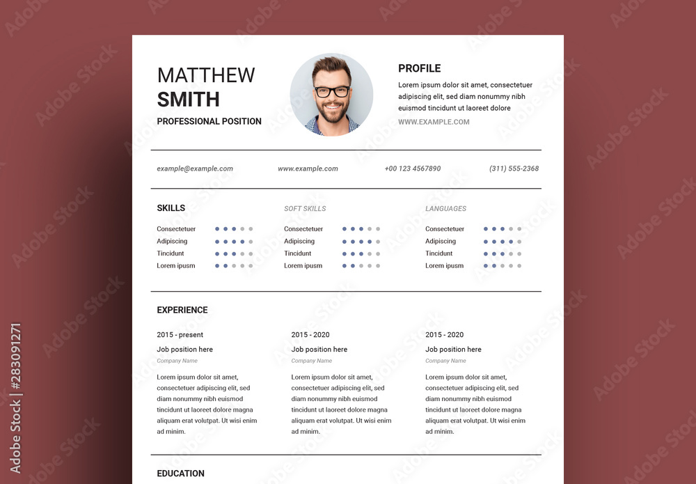 Resume with Three Column Layout Stock Template | Adobe Stock