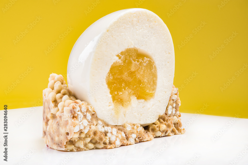 Artisan Monoportion Patisserie Dessert Cake on Whitte Reflective ...