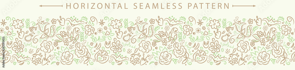Vector horizontal seamless border with beautiful floral element Stock ...