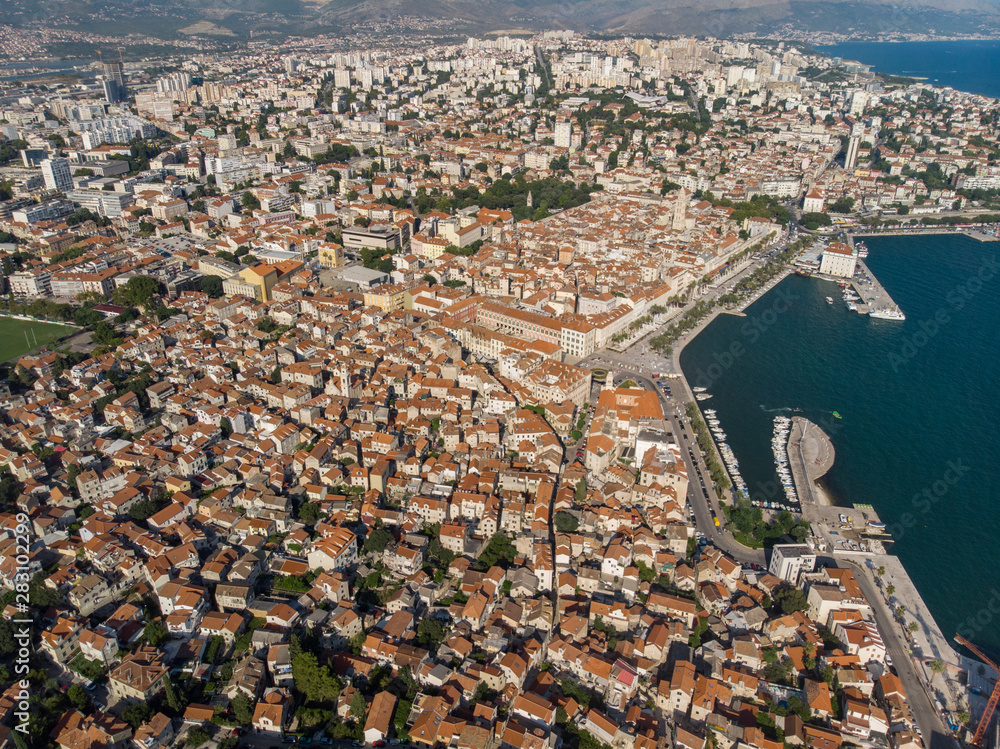 Split, Croatia, august 2019: Aerial view of Split city, Diocletian ...