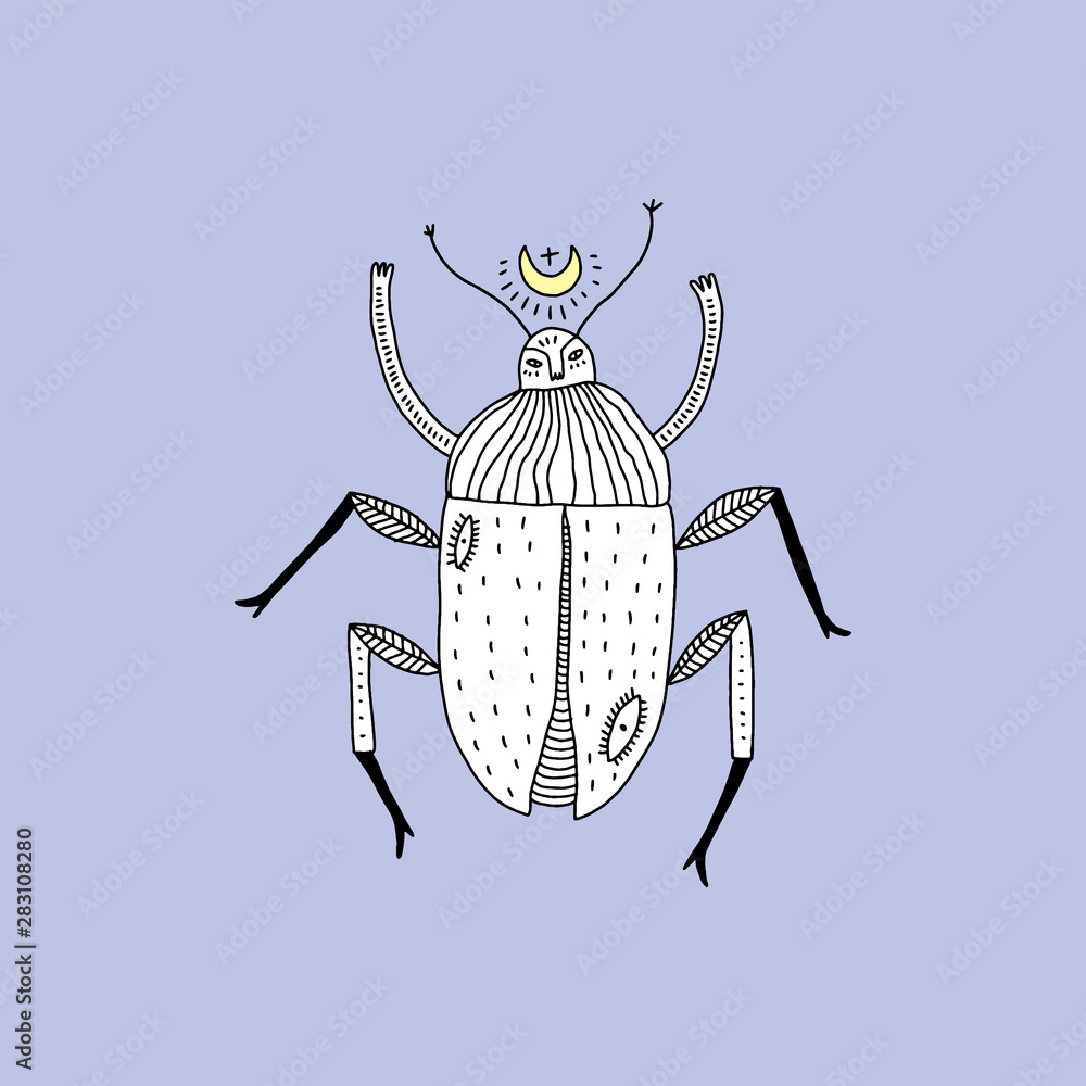 Dancing Beetle Insect Magic Character Medieval Line Art Style Vector ...