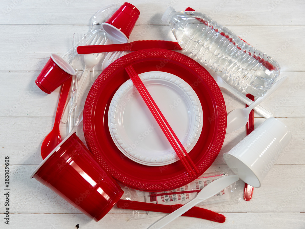 Ban on single use plastics concept. Environmentally concious image with ...