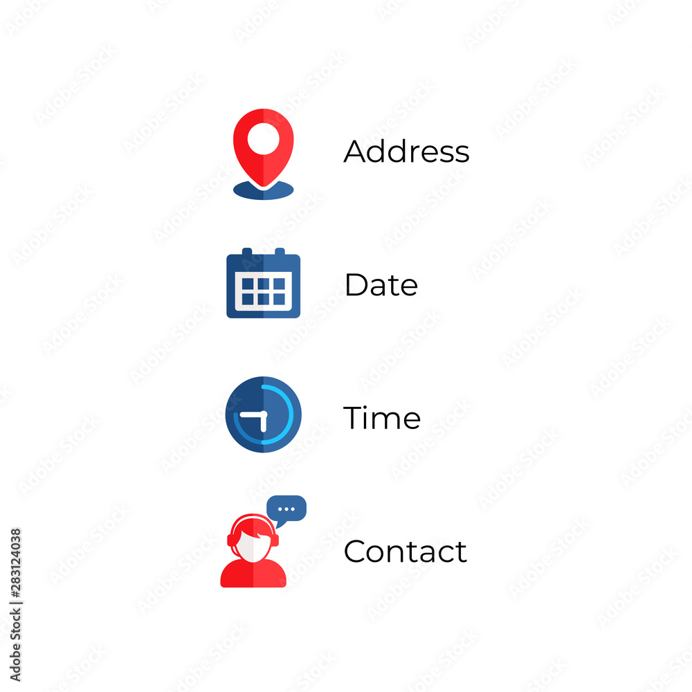 Address, date, time, contact icons vector illustration Stock Vector ...