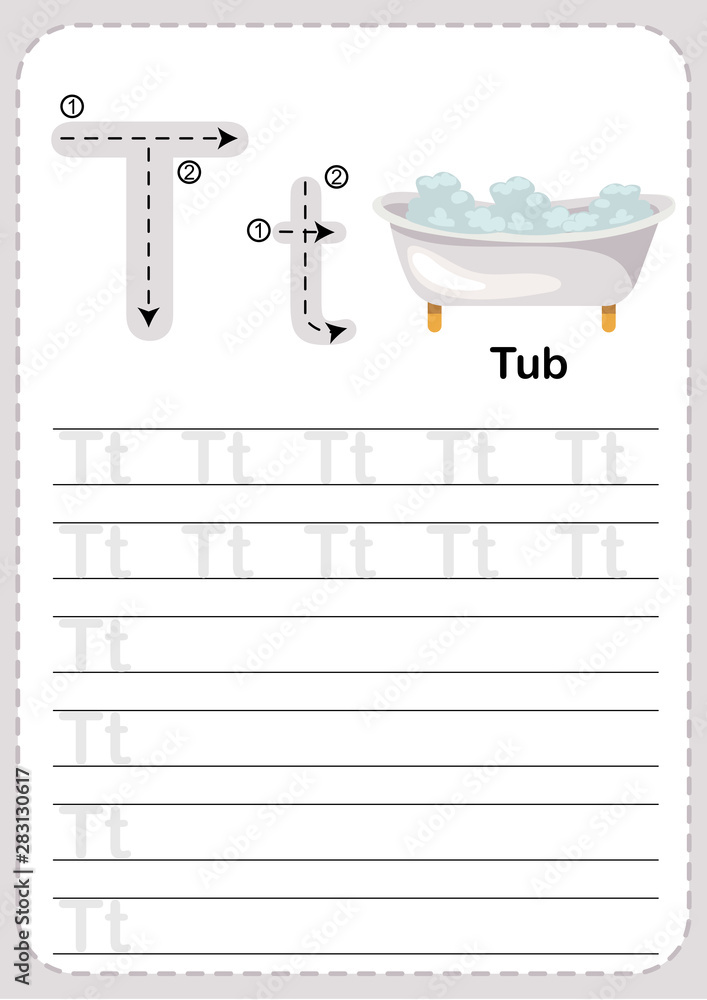 Exercises for kids, English alphabet T - Tub Stock Vector | Adobe Stock