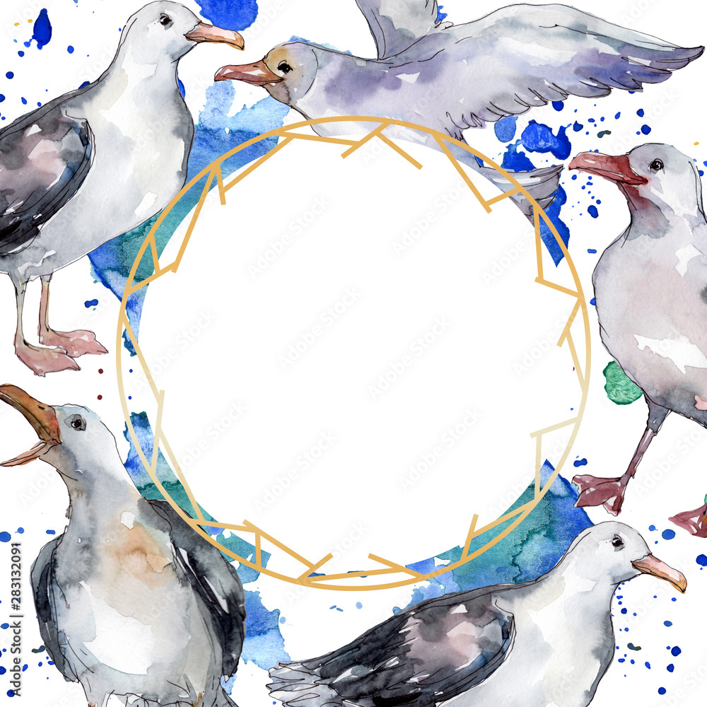 Sky bird seagull in a wildlife. Watercolor background illustration set ...