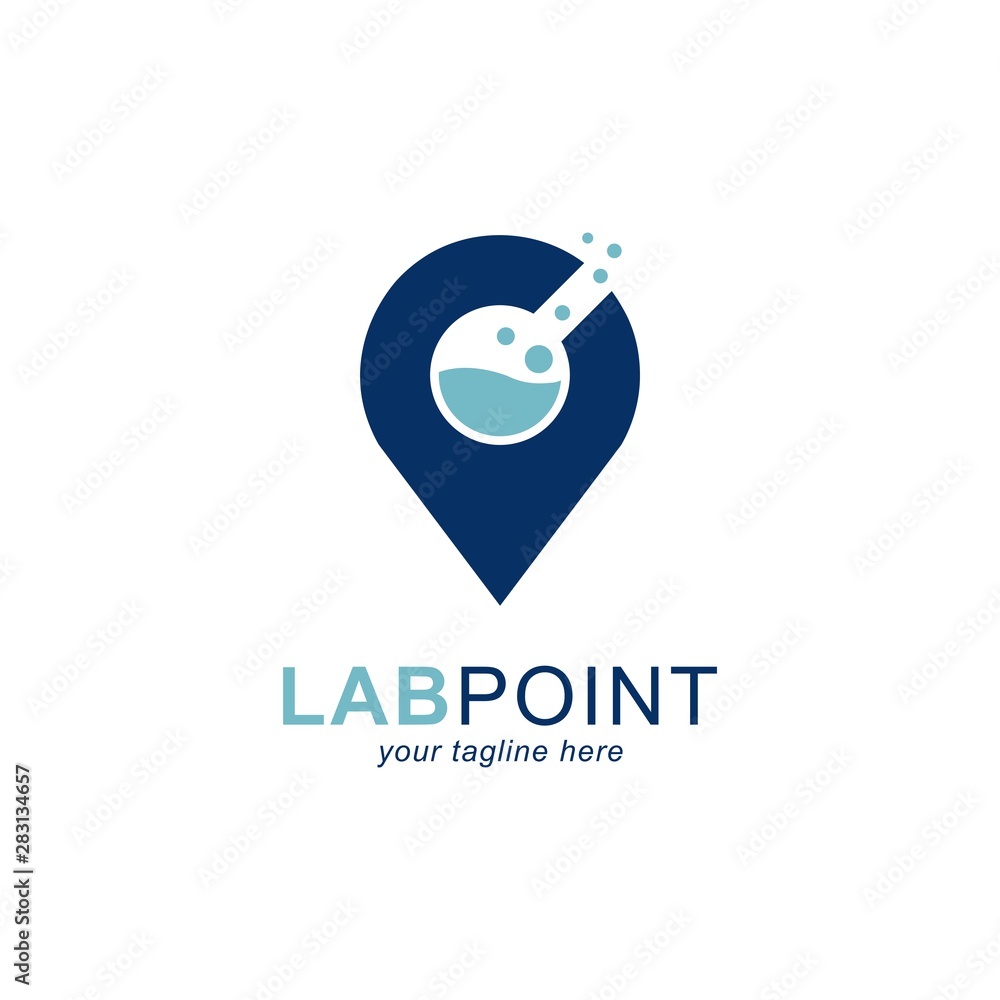 laboratory with point location symbol logo design template.Test tube ...