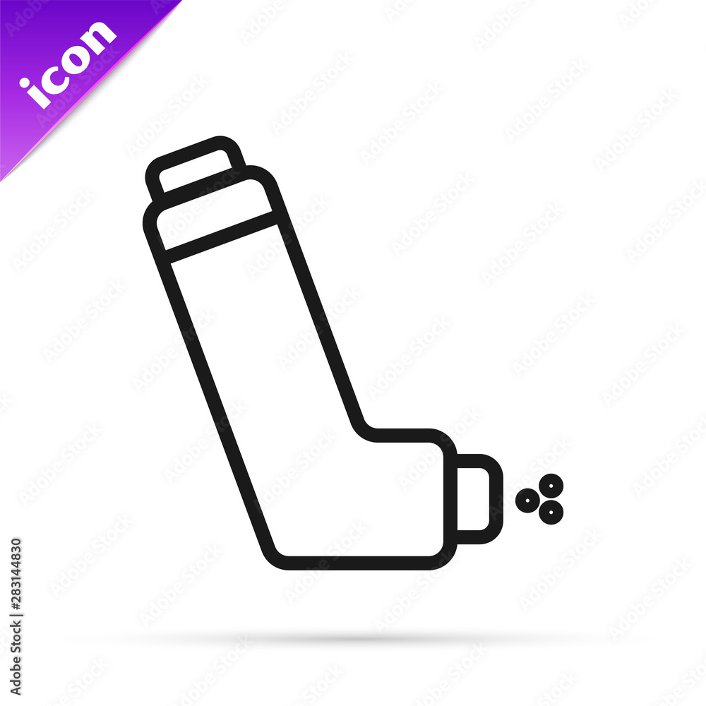 Black line Inhaler icon isolated on white background. Breather for ...
