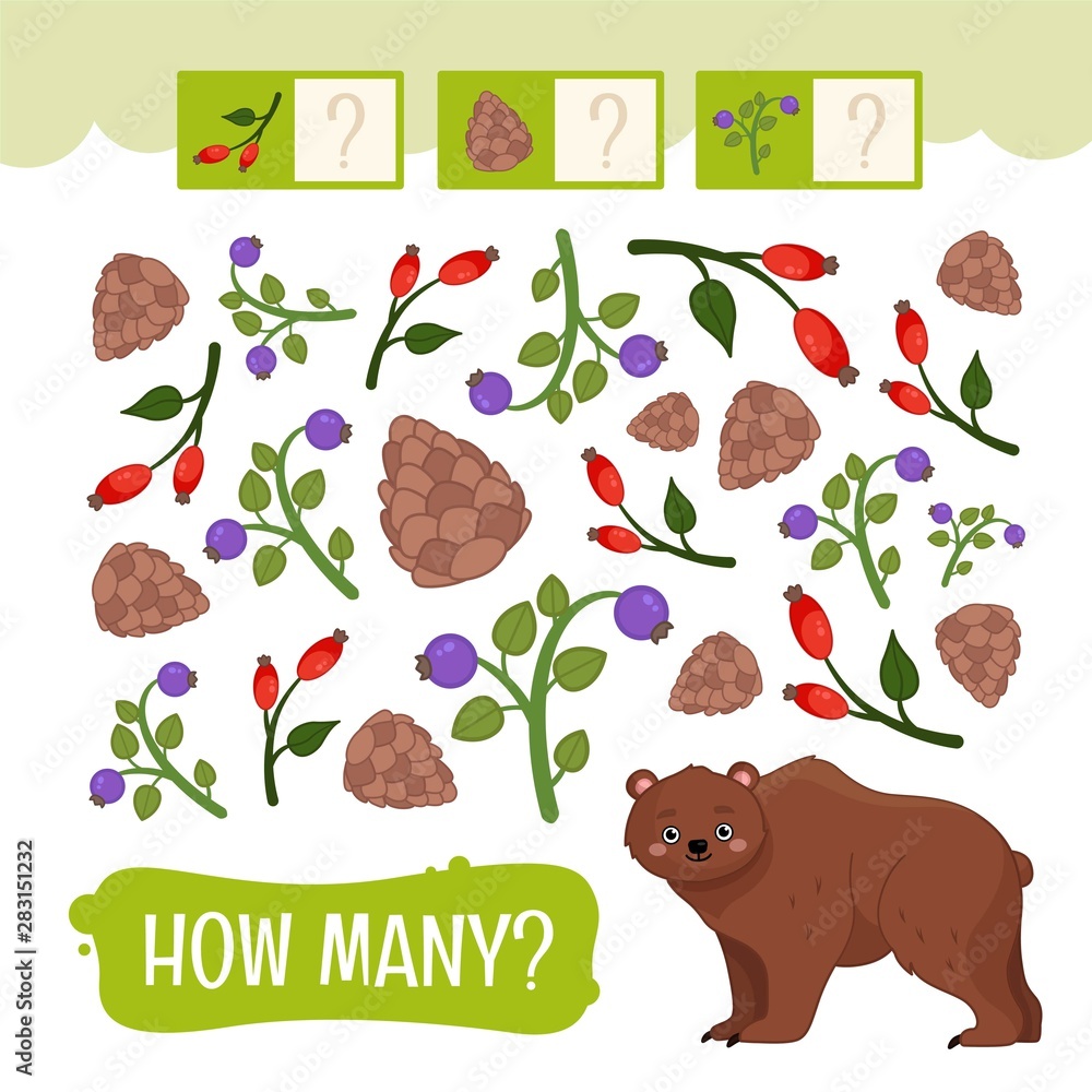 Counting educational children game, math kids activity sheet. How many ...