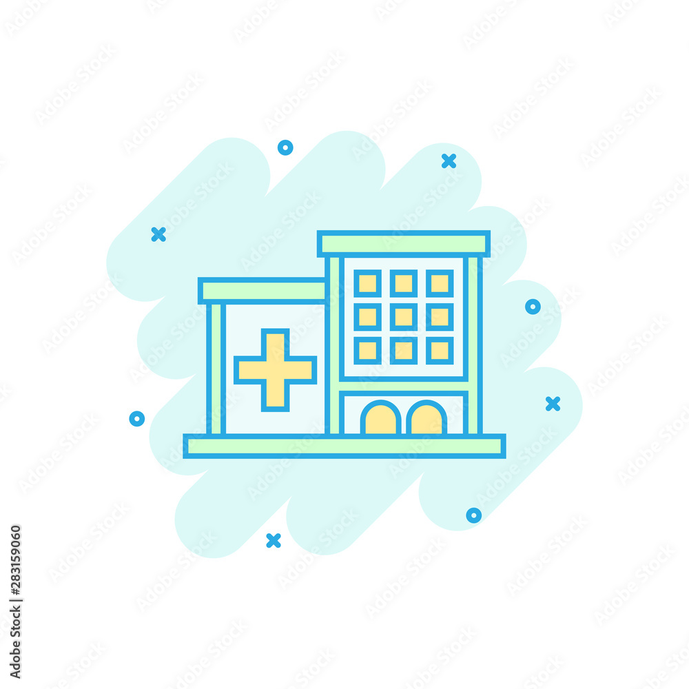 Hospital building icon in comic style. Infirmary vector cartoon ...