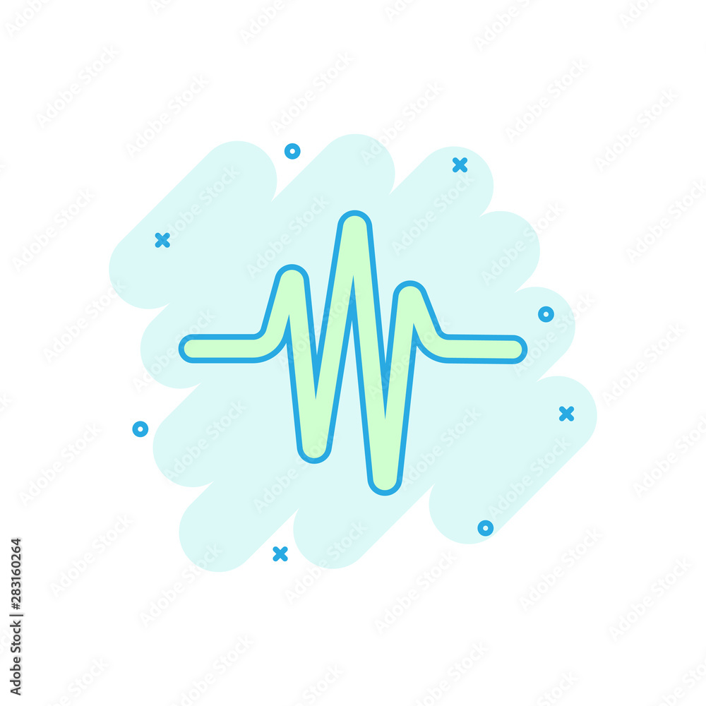 Sound wave icon in comic style. Heart beat vector cartoon illustration ...