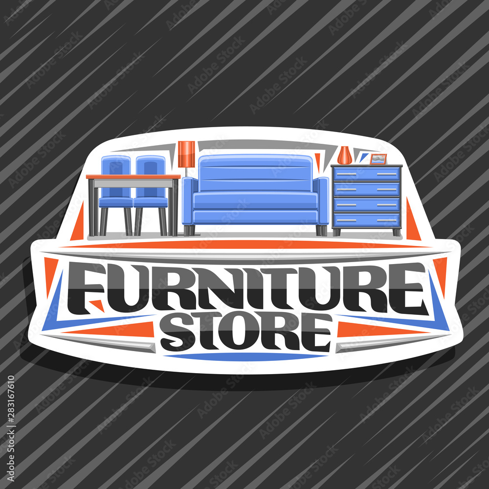Vector logo for Furniture Store, white decorative sign board with ...