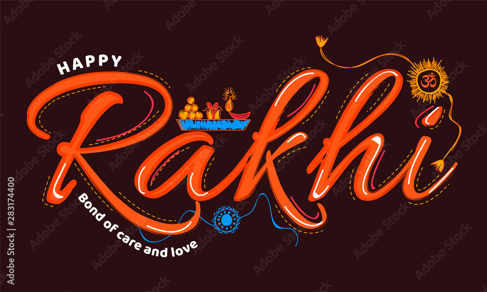 typography illustration of happy rakhi greeting card with decorative ...