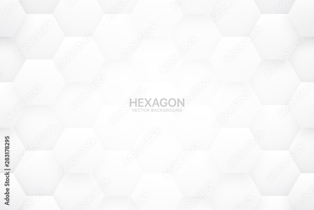 3D Vector Technologic Hexagonal Blocks White Abstract Background. Scientific Tech Hexagon Grid ...