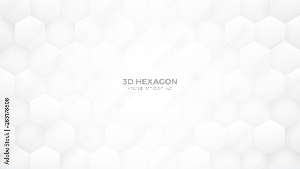 3D Vector Technological Hexagon Pattern White Abstract Background. Hexagonal Structure Abstract ...