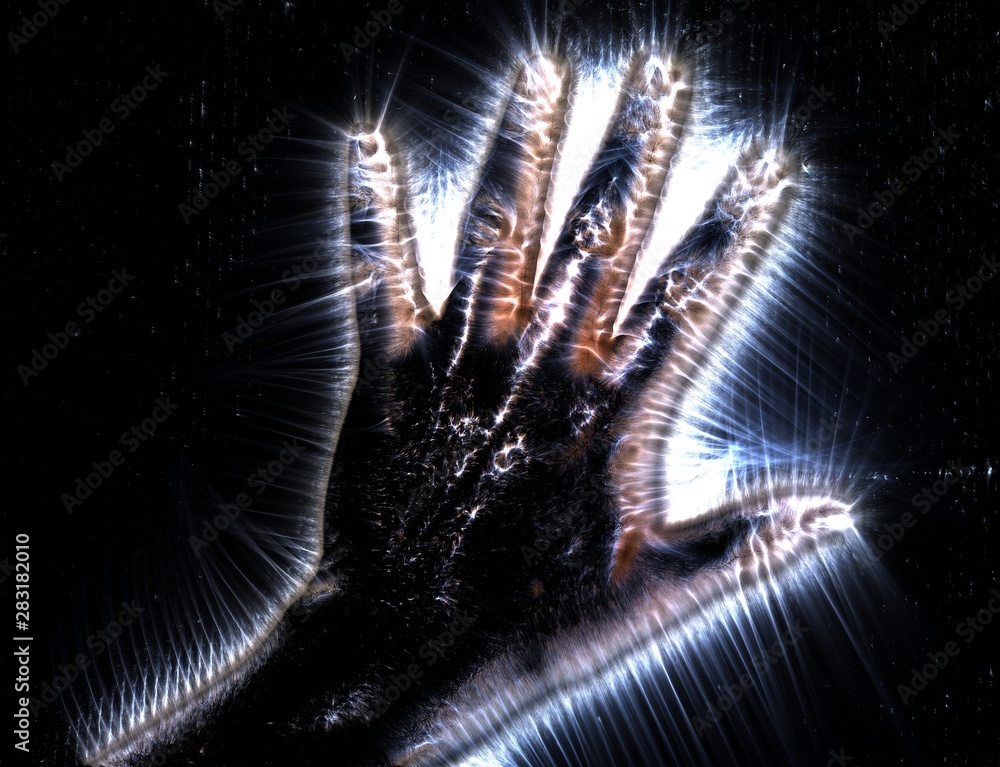 Kirlian aura photography of a glowing human female hand showing ...