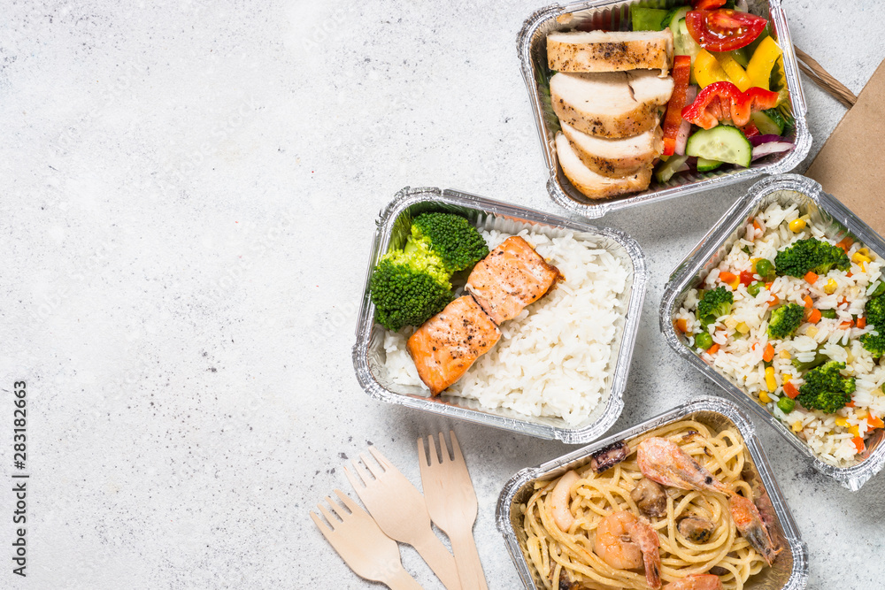 Food delivery concept - healthy lunch in boxes. Stock Photo | Adobe Stock